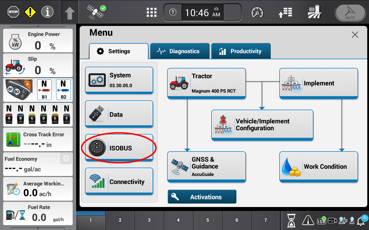 Enable the ISOBUS UT on the Display